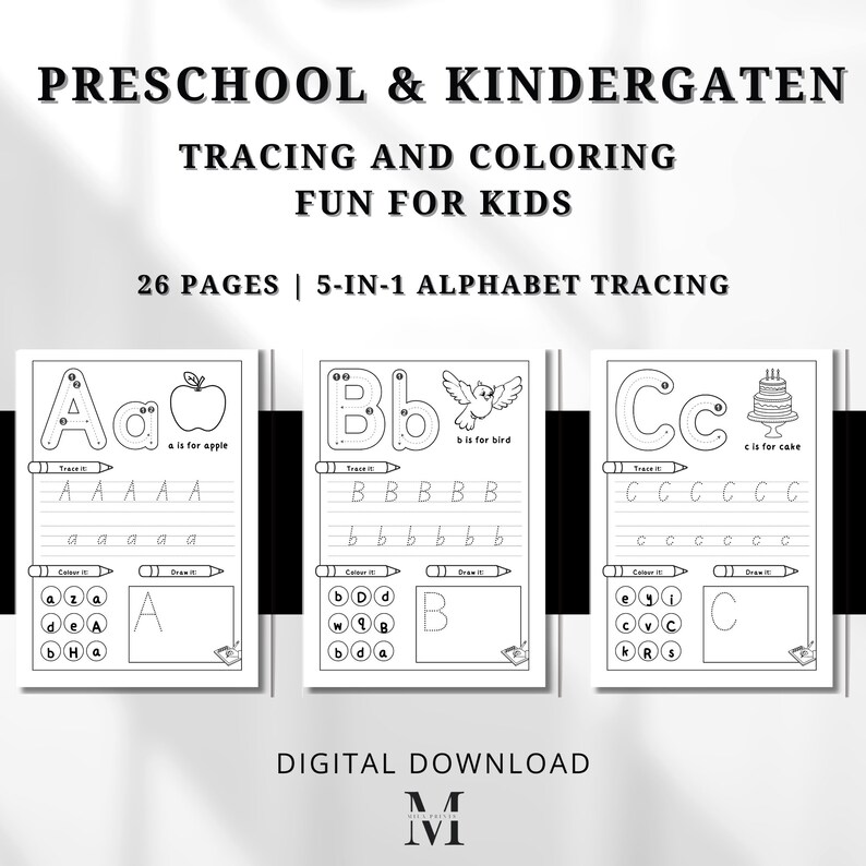Alphabet Tracing Coloring Worksheets: ABC Handwriting Practice (PDF) - Etsy