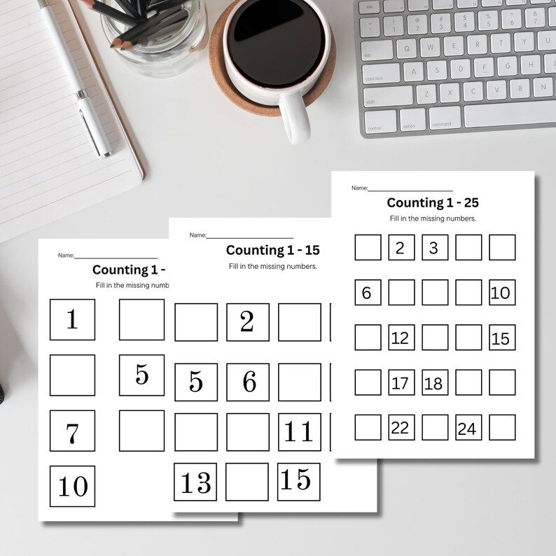 Missing Numbers 1-25 Worksheets, Preschool Printable Math Practice ...