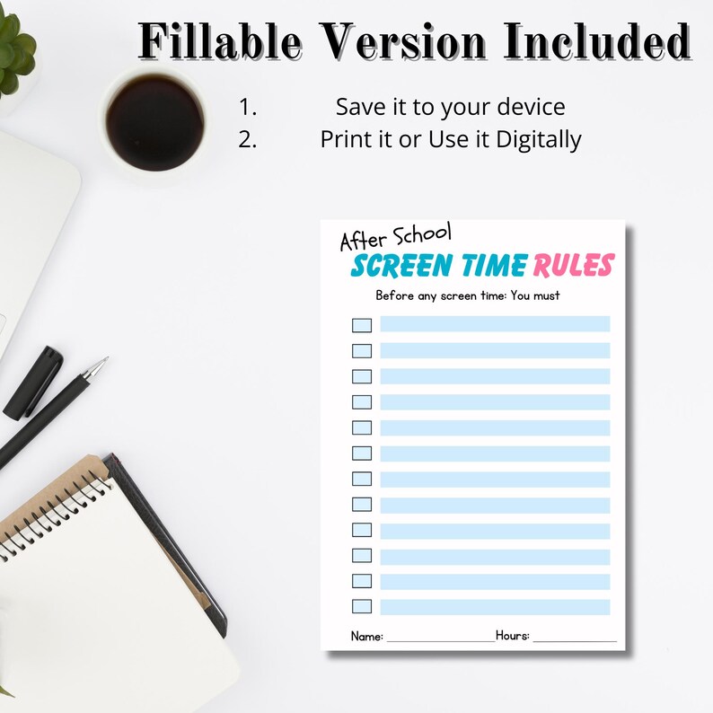 Printable Screen Time Checklist: Chore Chart, A4 Planner (digital ...