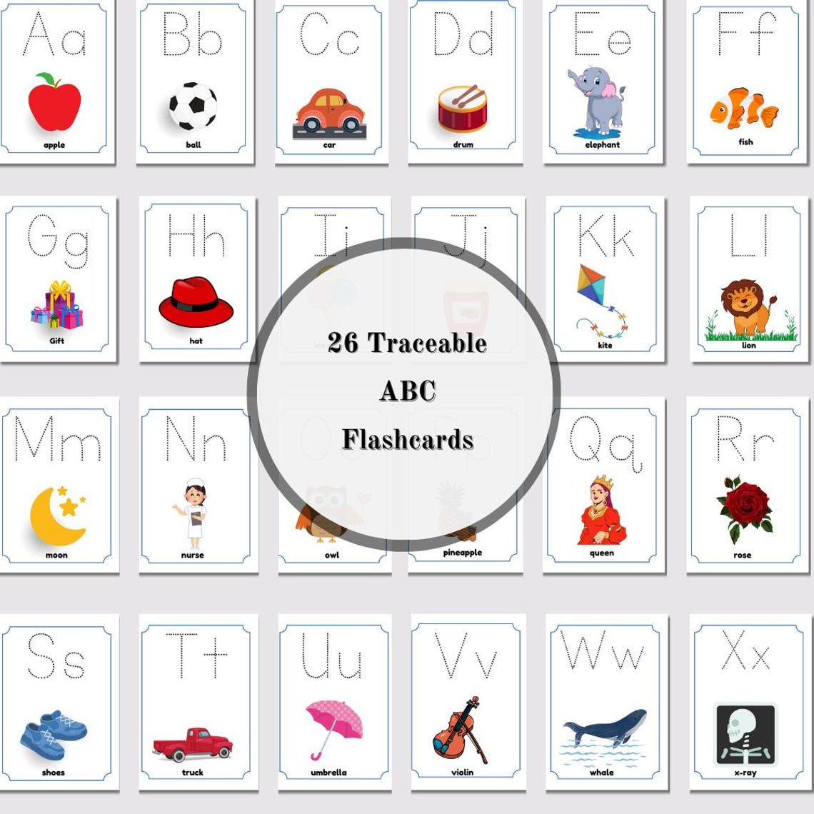 Alphabet Tracing Printable Montessori Cards | 26 Alphabet Flash Cards ...
