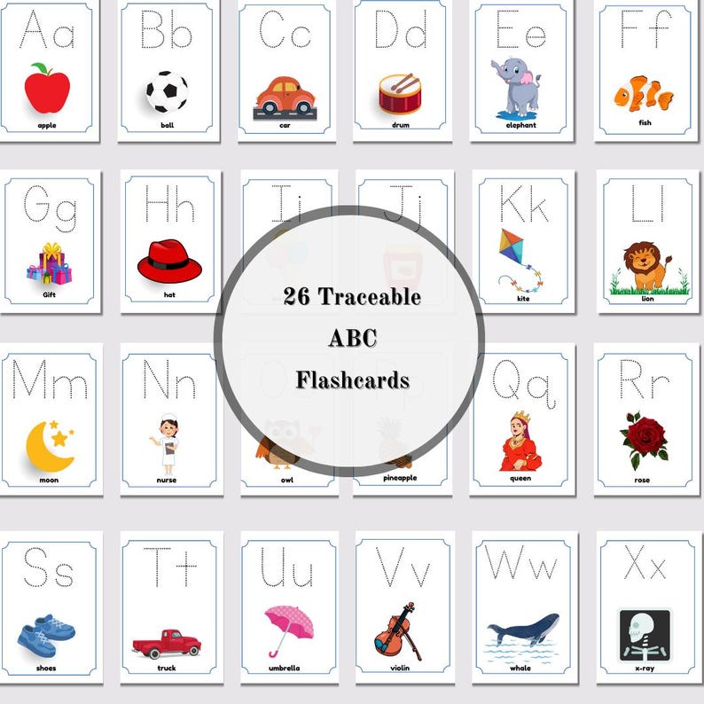 Alphabet Tracing Printable Montessori Cards | 26 Alphabet Flash Cards ...