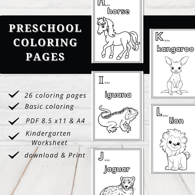 Alphabet Animal Coloring Pages - Preschool Gift Jungle Coloring Book ...