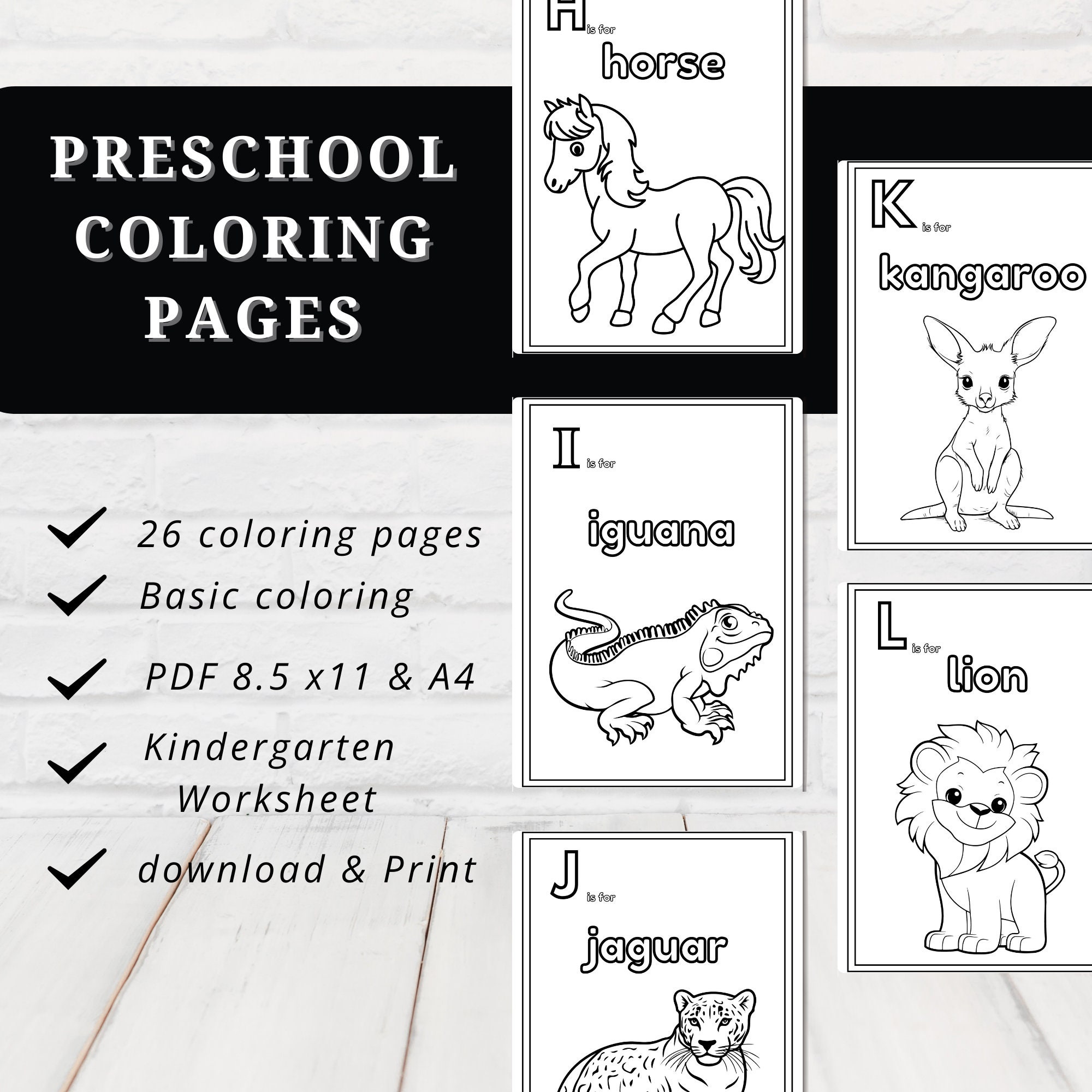 Alphabet Animal Coloring Pages - Preschool Gift Jungle Coloring Book ...