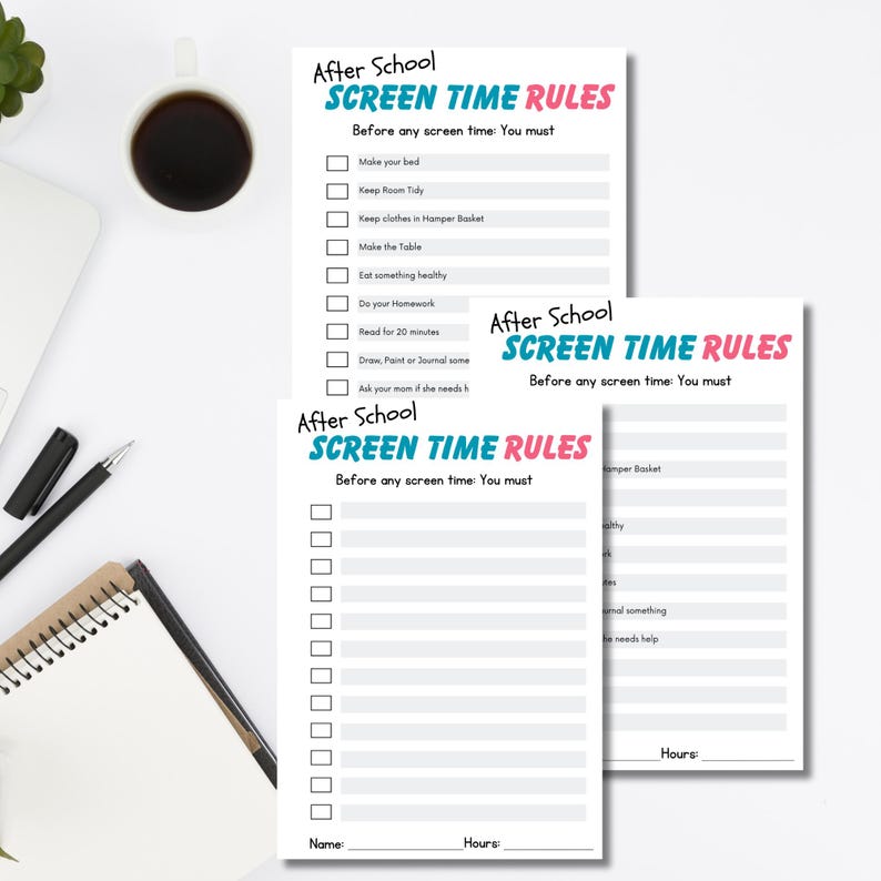 Printable Screen Time Checklist for Kids & Teens, Digital Chore Chart, Fillable A4 Planner ...