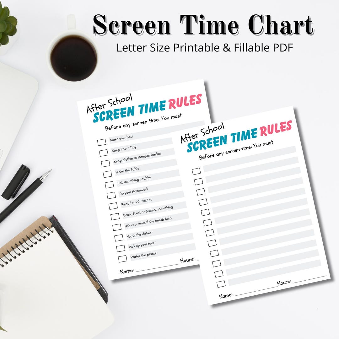 Printable Screen Time Checklist for Kids & Teens, Digital Chore Chart ...