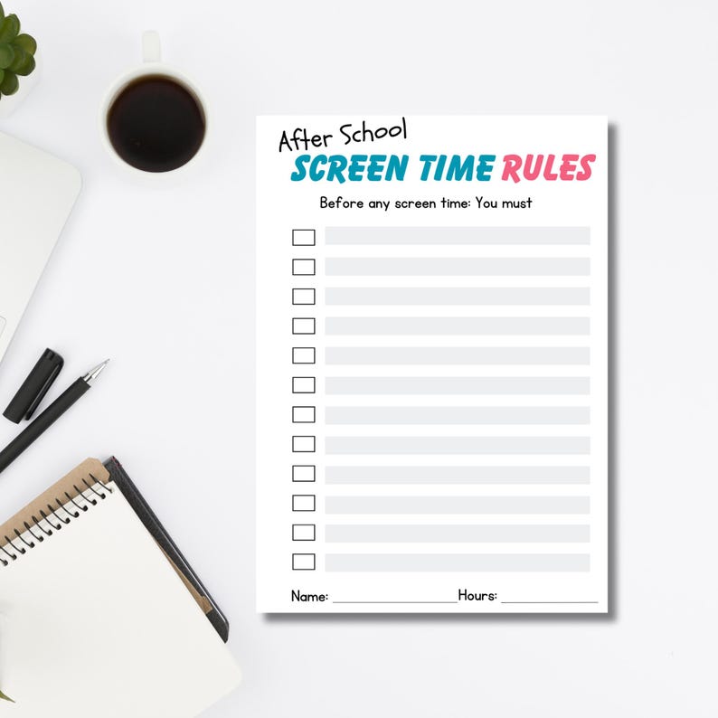 Printable Screen Time Checklist: Chore Chart, A4 Planner (digital ...