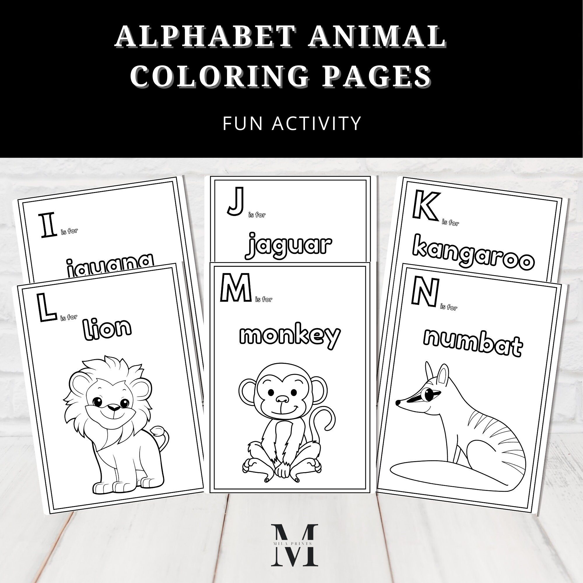 Alphabet Animal Coloring Pages Preschool Gift Jungle Coloring Book for ...