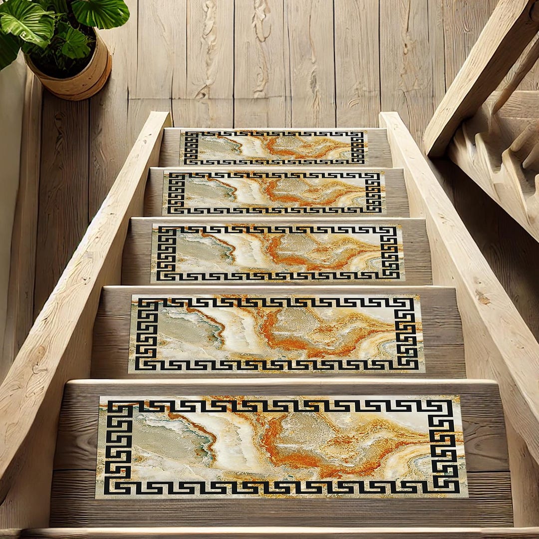 Marble Greek Key Stair Treads: Anti-slip Carpet Step Rugs - Etsy