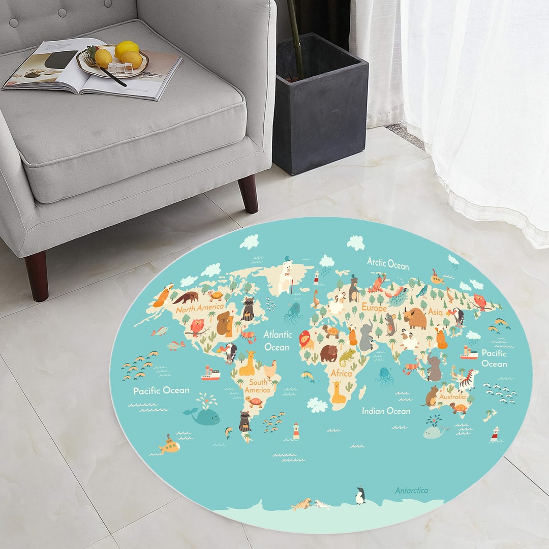 World Map Rug, Nursery Rug, Kids Room Rug, Kid Rug, Round Rug Carpet ...