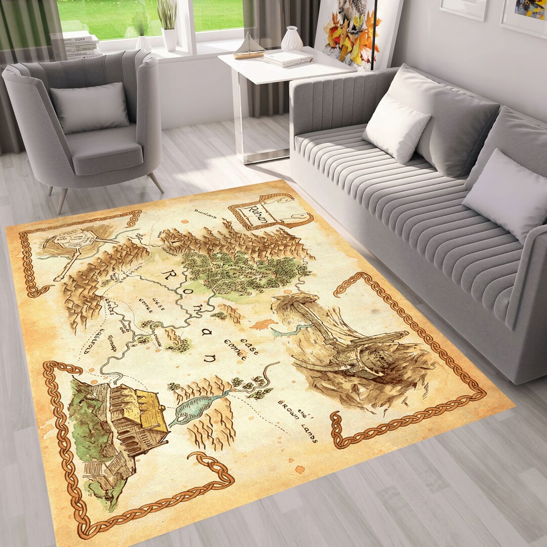 The Lord of the Rings Rug, Middle Earth Map Rug, Rohan Map Rug, Lotr ...