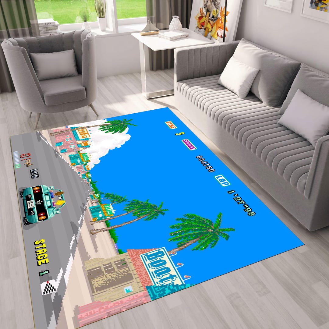 Race Car, Retro Pixel Rug, Arcade Game, Square Grid Pattern Rug, Pixel ...