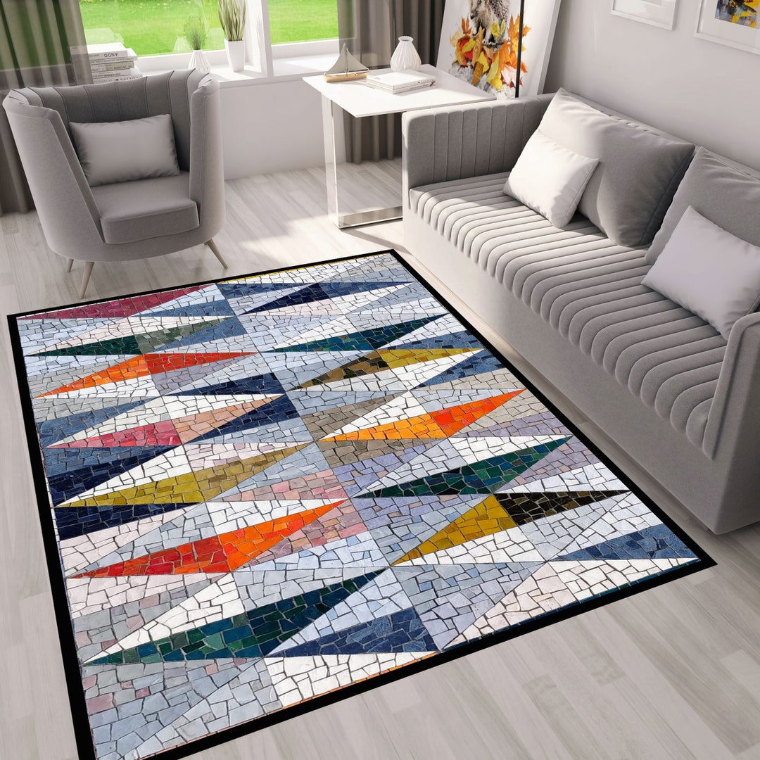 Geometric Patterned Rug, Mosaic Carpet,abstract Rug,colorful Stones Rug ...