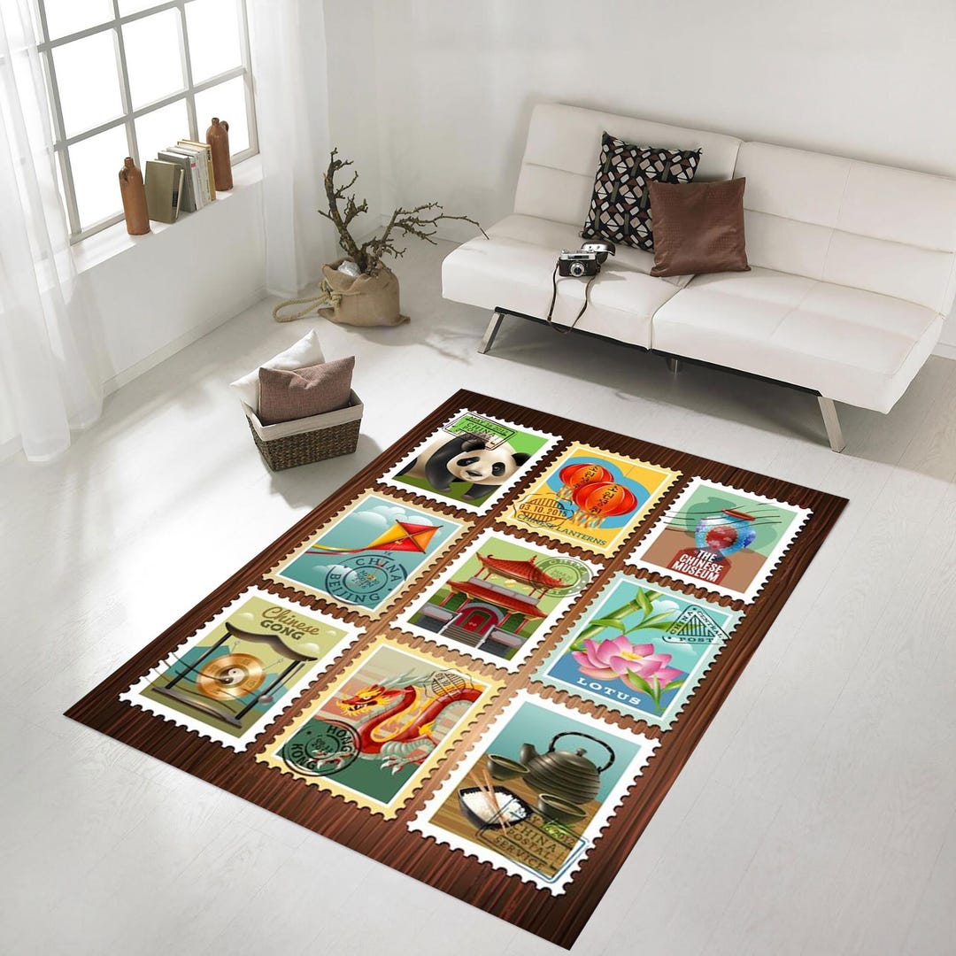 Retro Postage Stamps Collage Rug: Colorful Post Office Decor - Etsy
