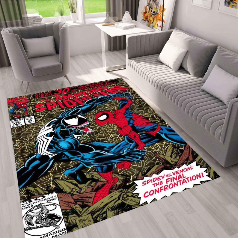 Venom Vs Spider-man Rug: Retro Comic Book Cover Carpet - Etsy