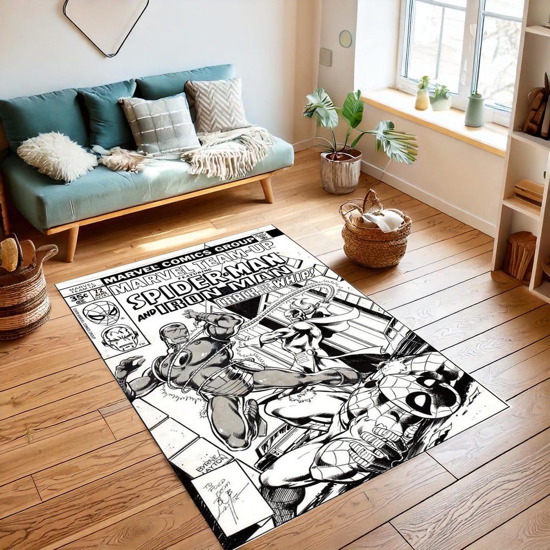 Black-white Comic Art, Iron Man Rug, Iron Man & Spiderman Comics, Comic ...