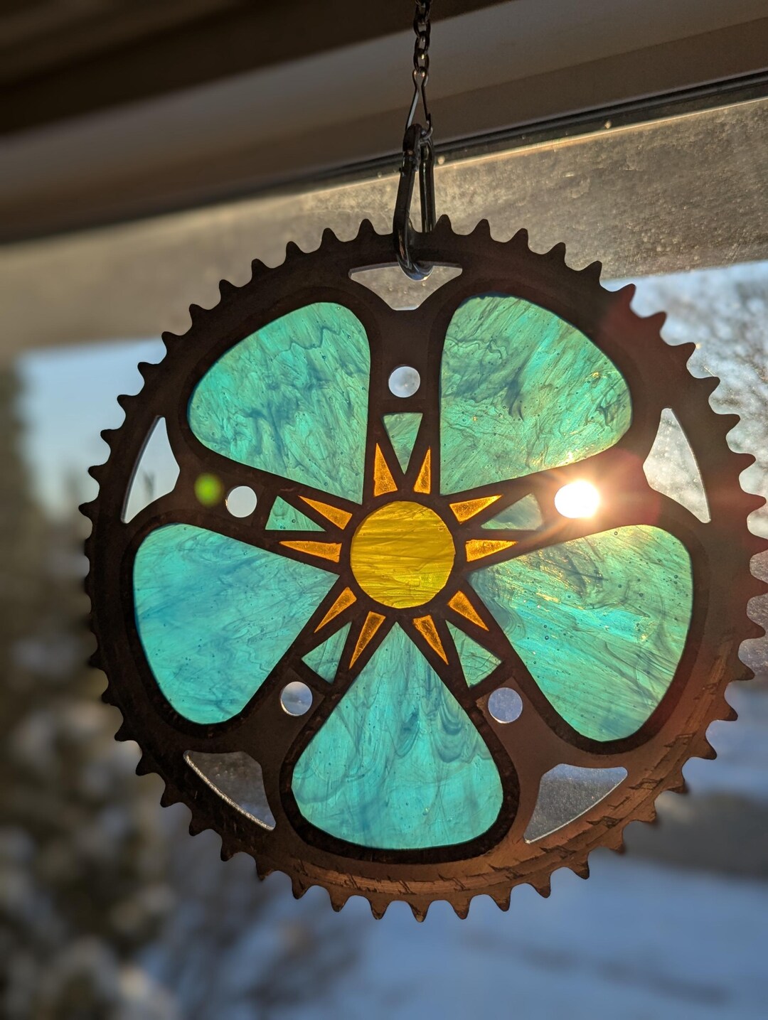 Stained Glass From Bike Chain Ring, Sun Catcher - Etsy