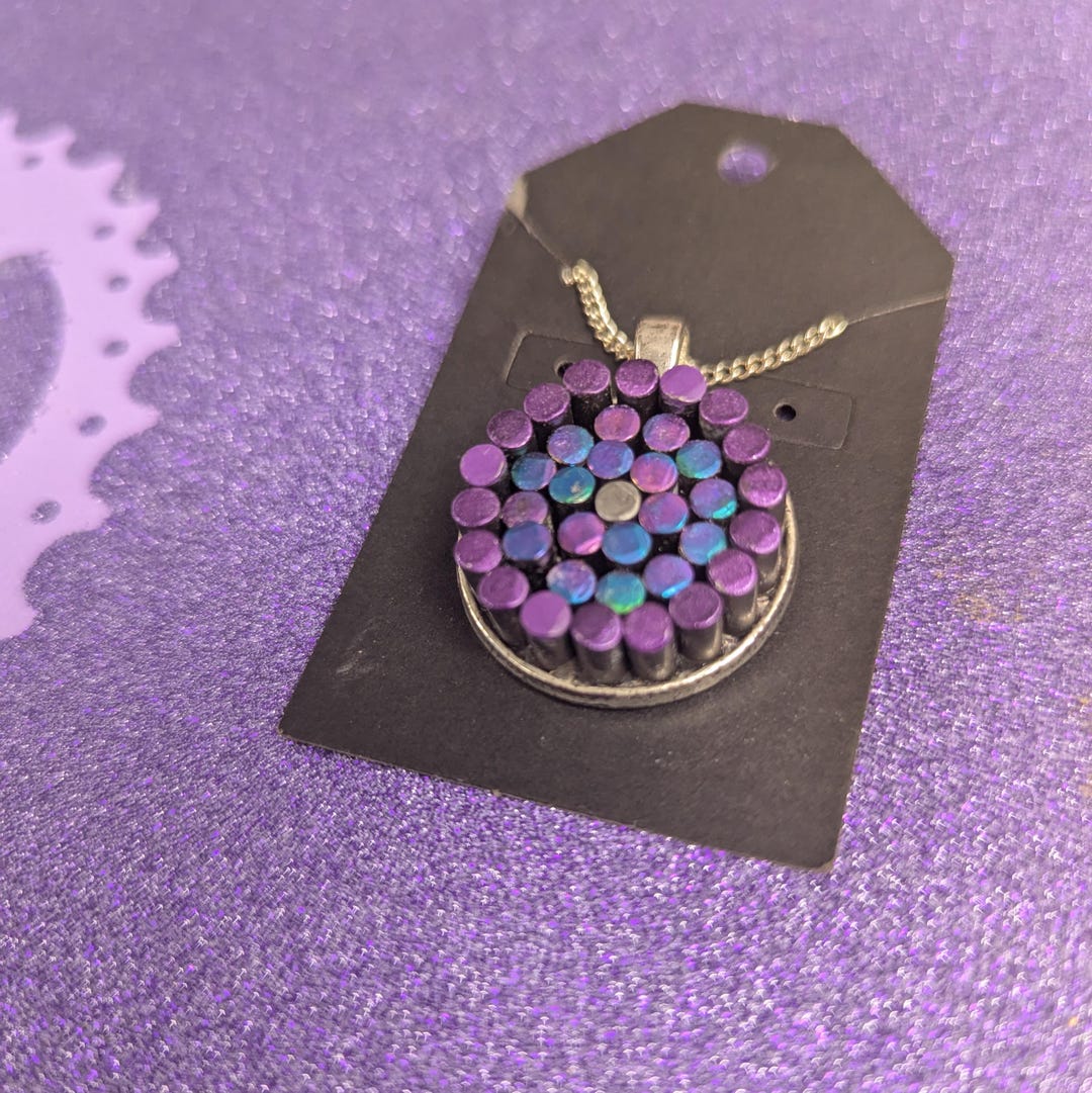 Pendant Necklace, Purple and Blue Bicycle Chain Pins, One-of-a-kind ...