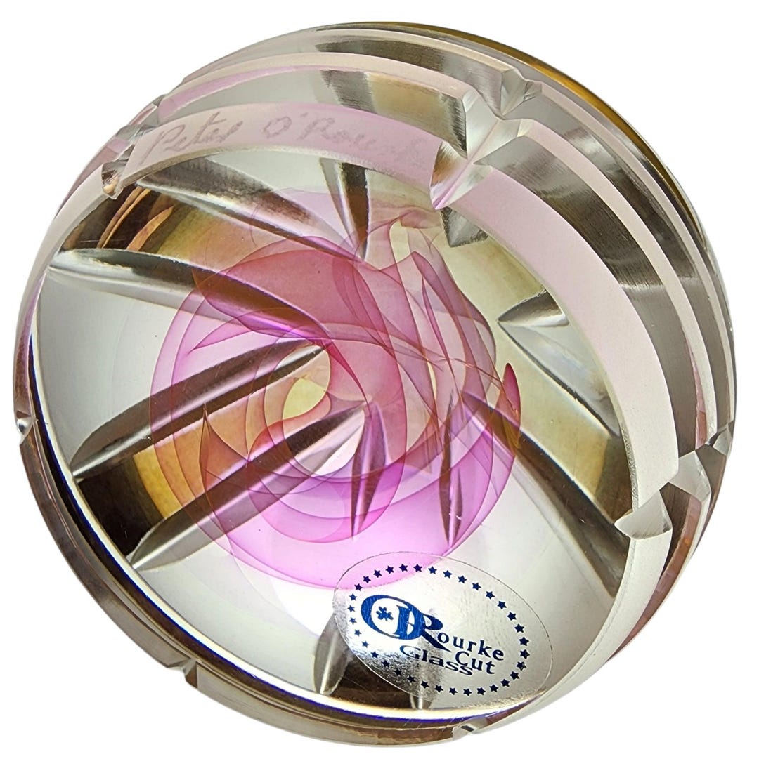 Hand Cut Glass Art Paperweight Signed Peter Orourke - Etsy