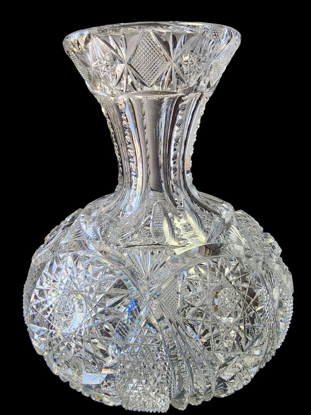 Signed Fry CUT Glass Flower Center / Carafe - Etsy