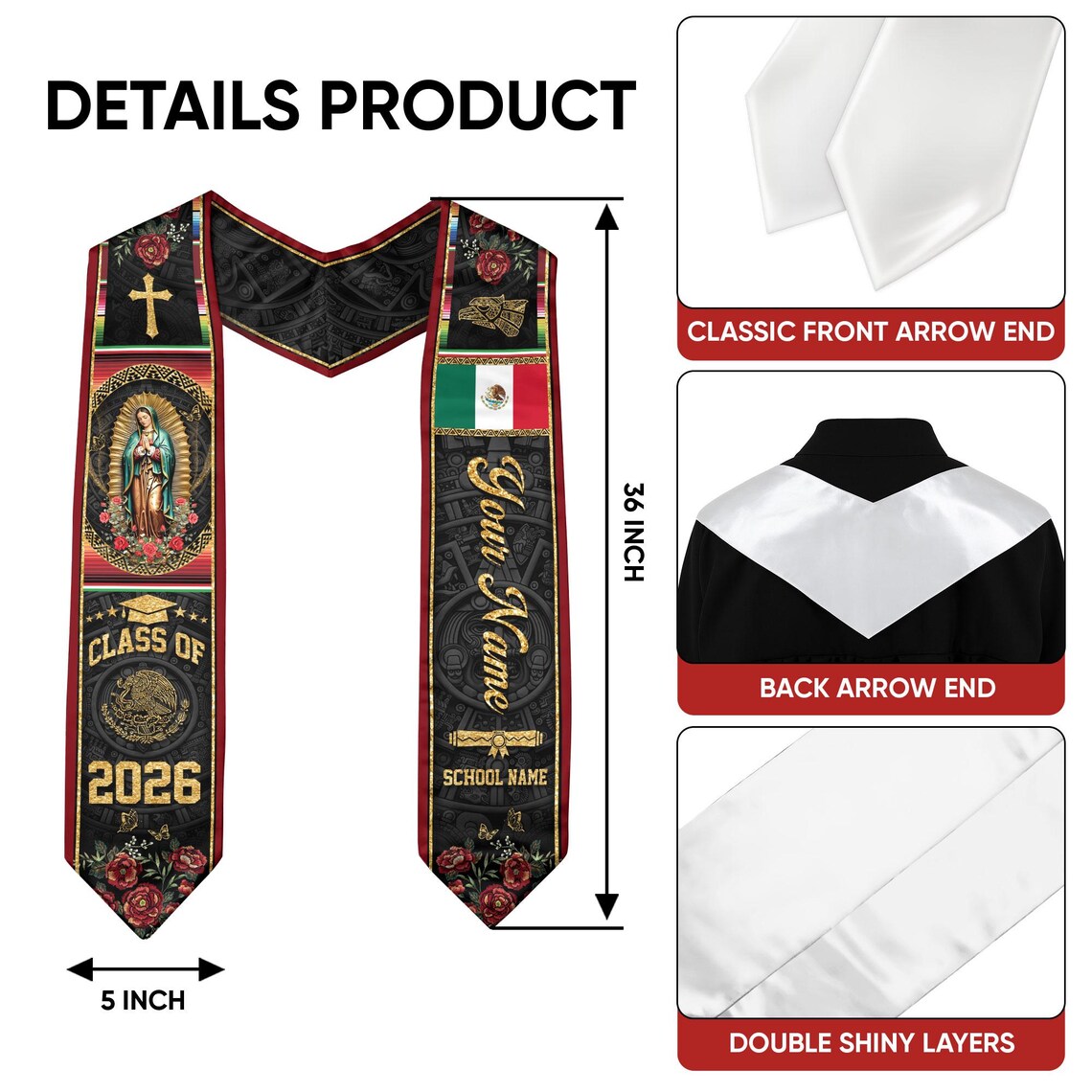 Custom Mexican Graduation Stole, Mexican Flag Graduation Sash 2026 ...