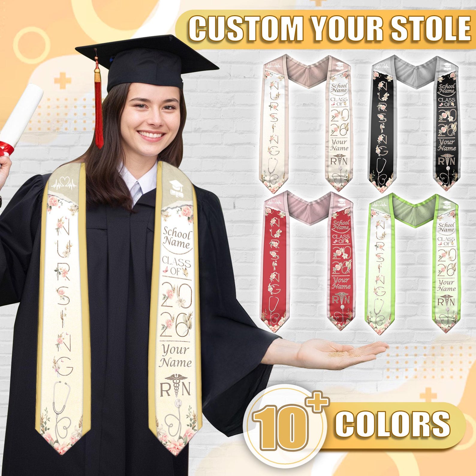 Customized Nursing Stole, RN Stole Nursing Stole Graduation 2026 ...