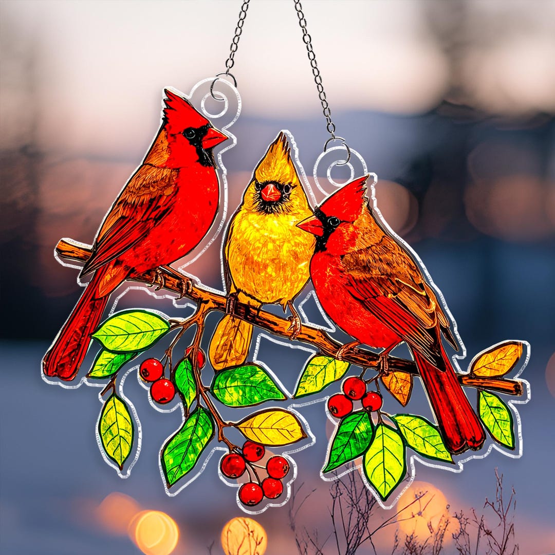 Red Cardinal Bird Acrylic Suncatcher, Cardinal Acrylic Window Hanging ...