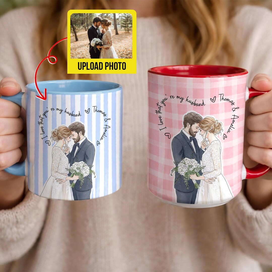 Custom Couple Art Mug, Personalized Couple Photo Mug, Matching Poitrait ...