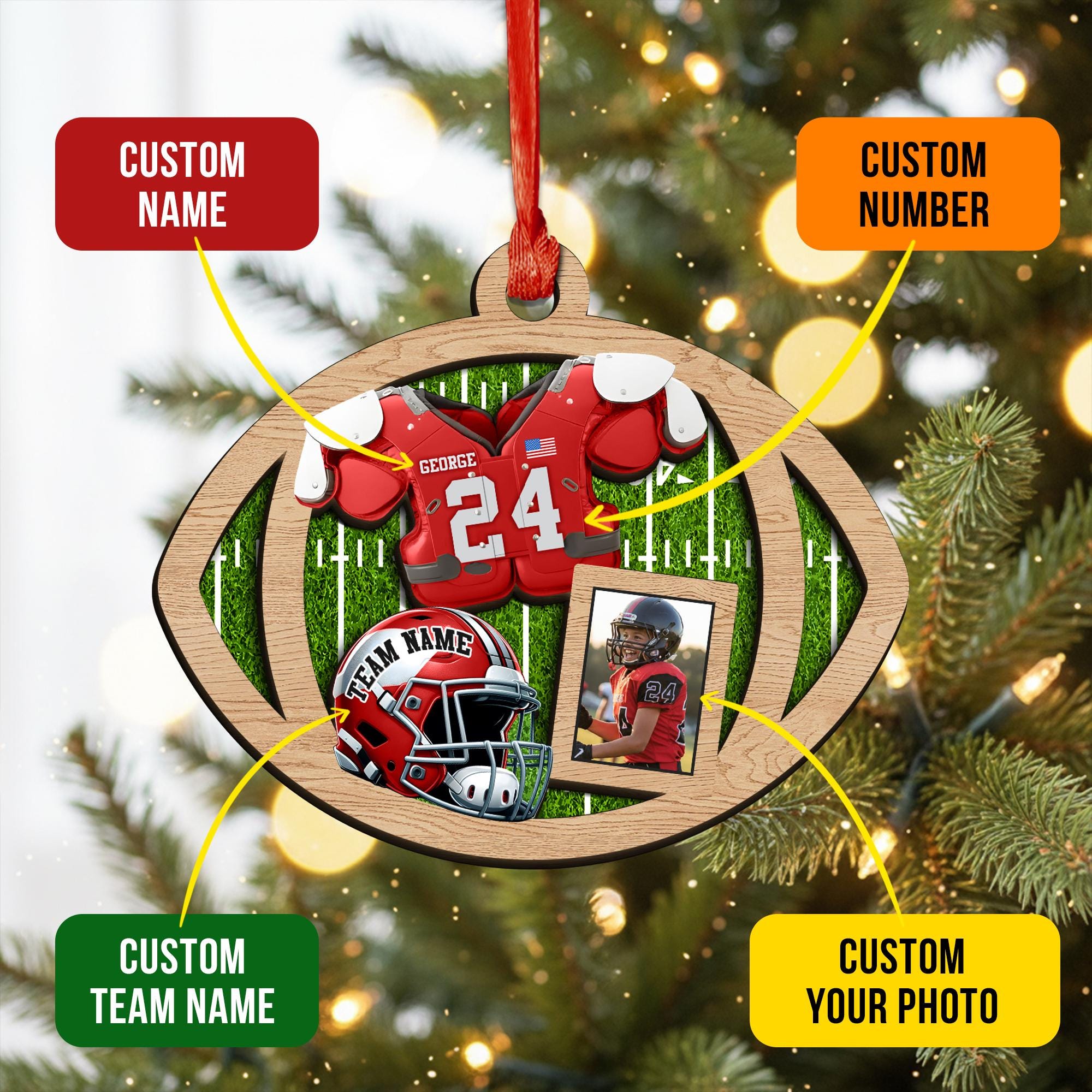 Custom Photo Football 2 Layer Wood Ornament, Personalized Sport Decor ...