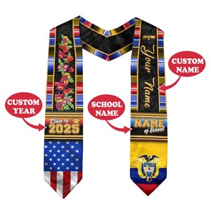 Custom Colombian American Flag Graduation Sash 2025, Colombian ...