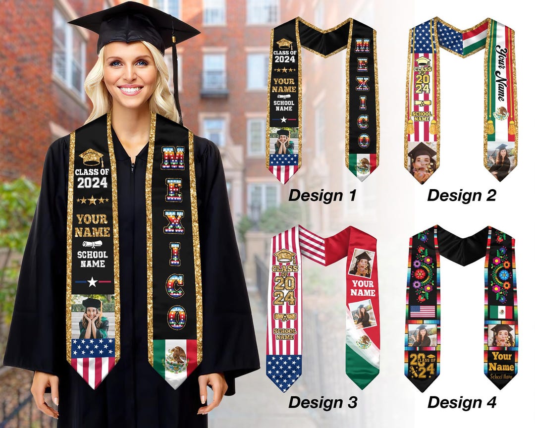Custom Photo Mexican Graduation Sash, Mexican American Flag Graduation ...