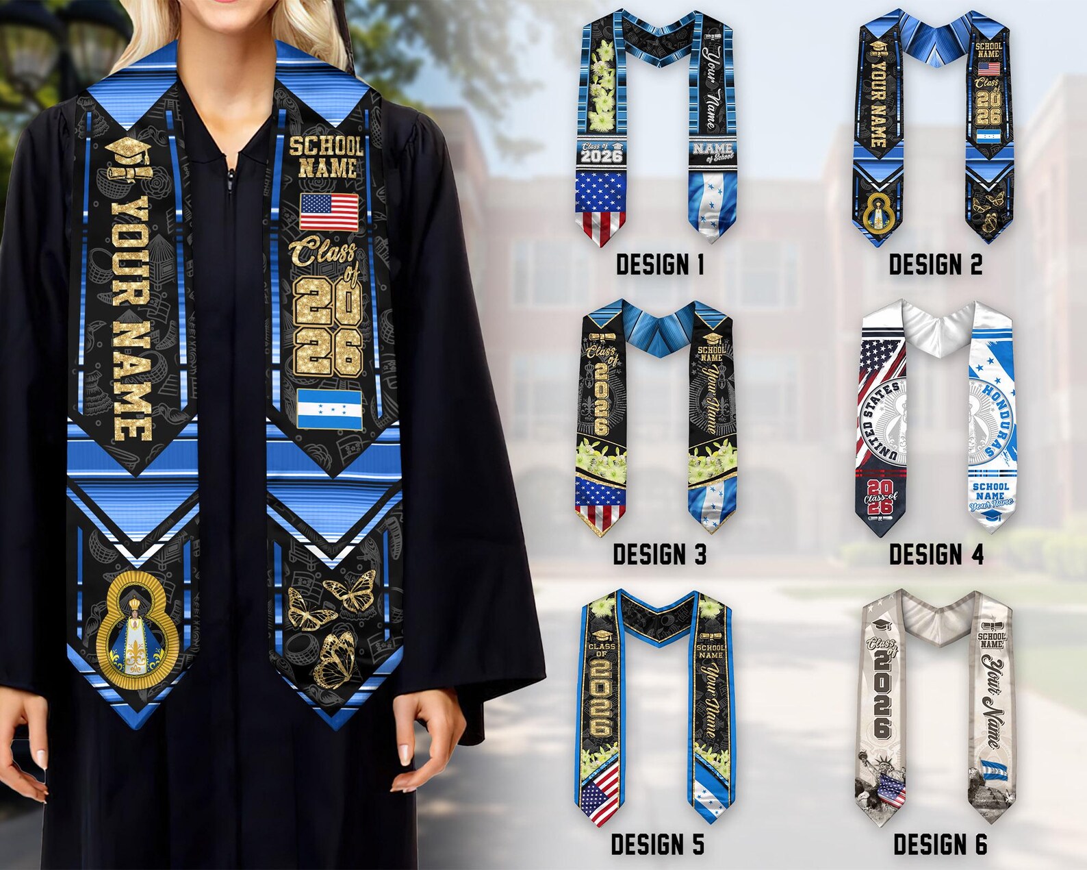 Custom Honduras Graduation Sash, Honduras American Flag Graduation Sash ...