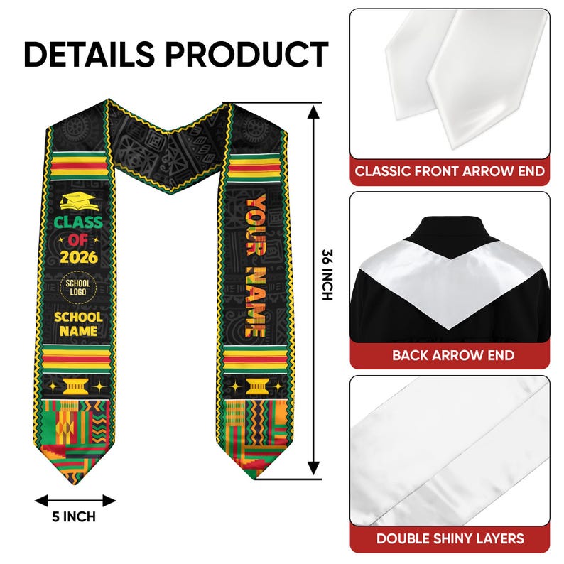 Custom African Flag Graduation Sash 2026, African Graduation Sash ...