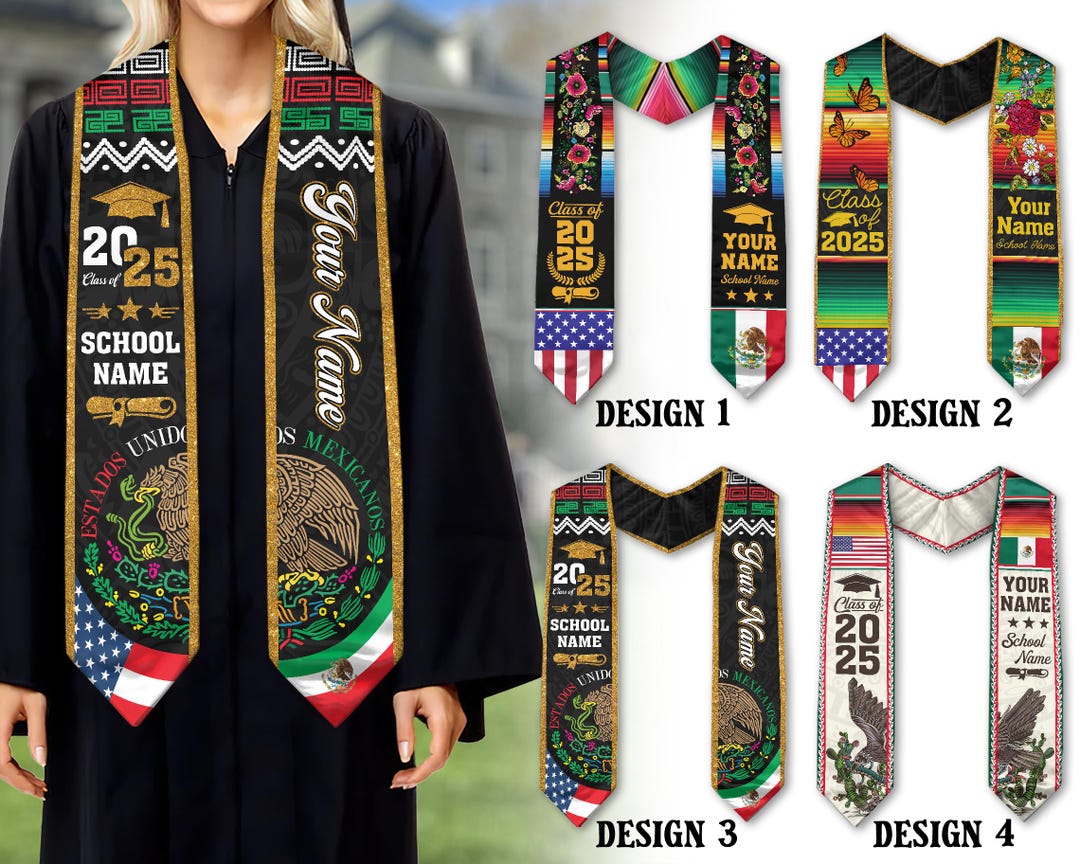 Custom Mexican American Flag Graduation Sash 2025, Mexican Graduation ...