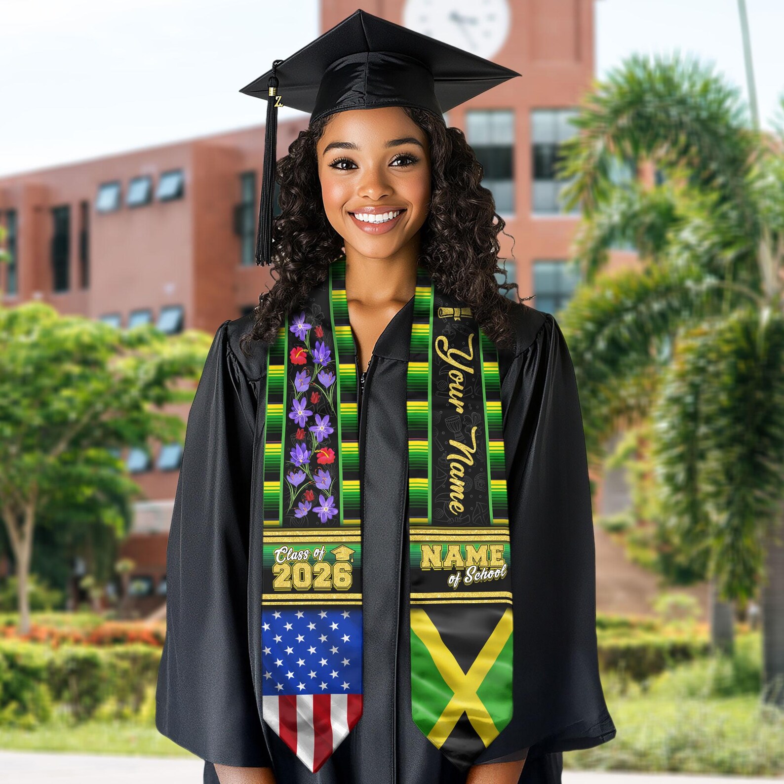 Custom Jamaica Graduation Sash, Jamaica American Flag Graduation Sash ...