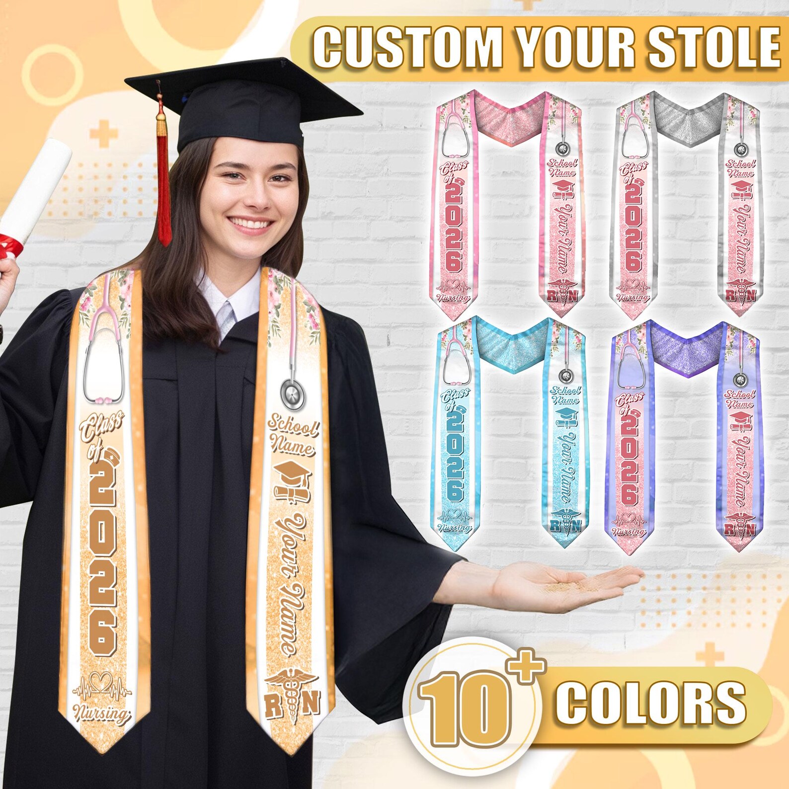 Customized Nursing Stole, Nursing Graduation Stole, RN Stole Nursing ...