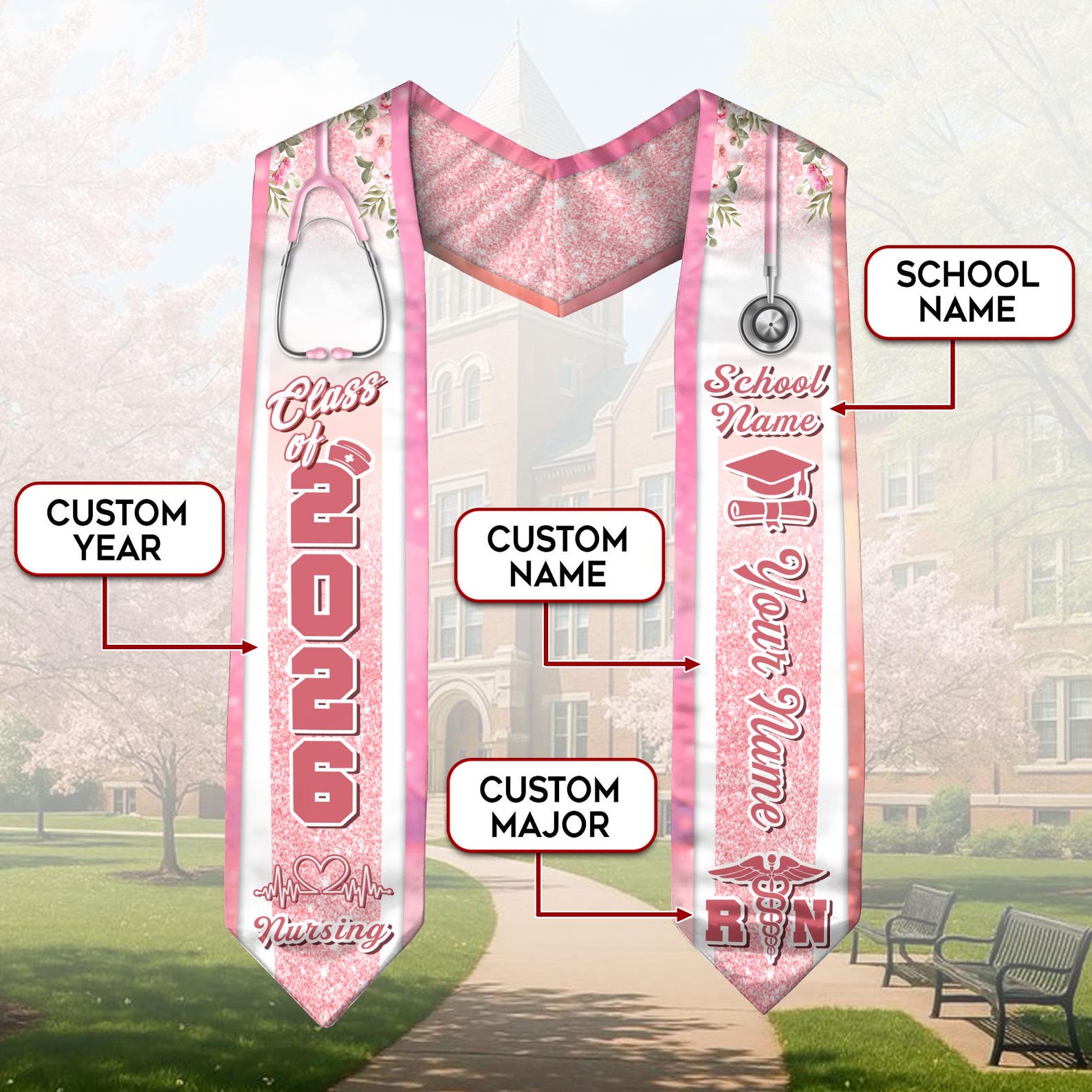 Customized Nursing Stole, Nursing Graduation Stole, RN Stole Nursing ...