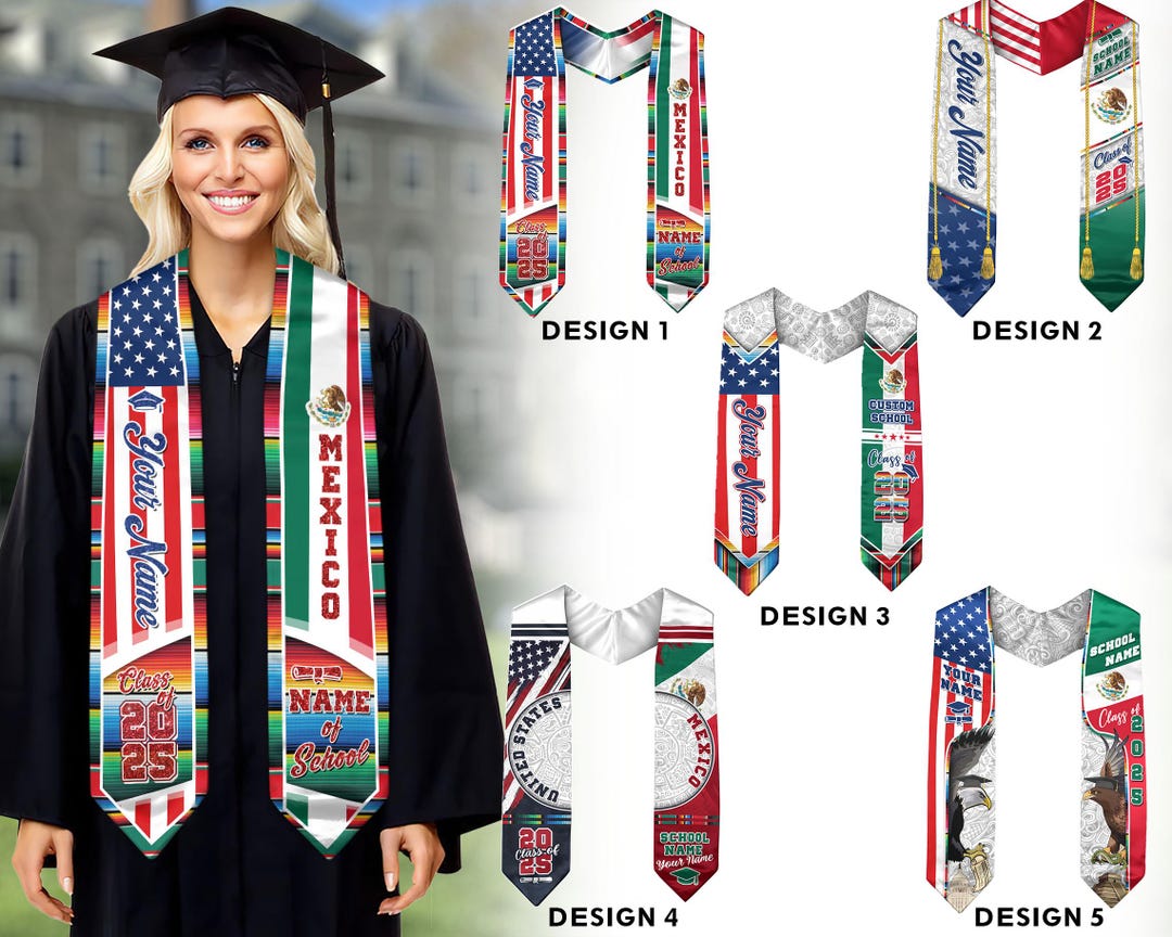 Custom Mexican American Flag Graduation Sash 2025, Mexican Graduation ...