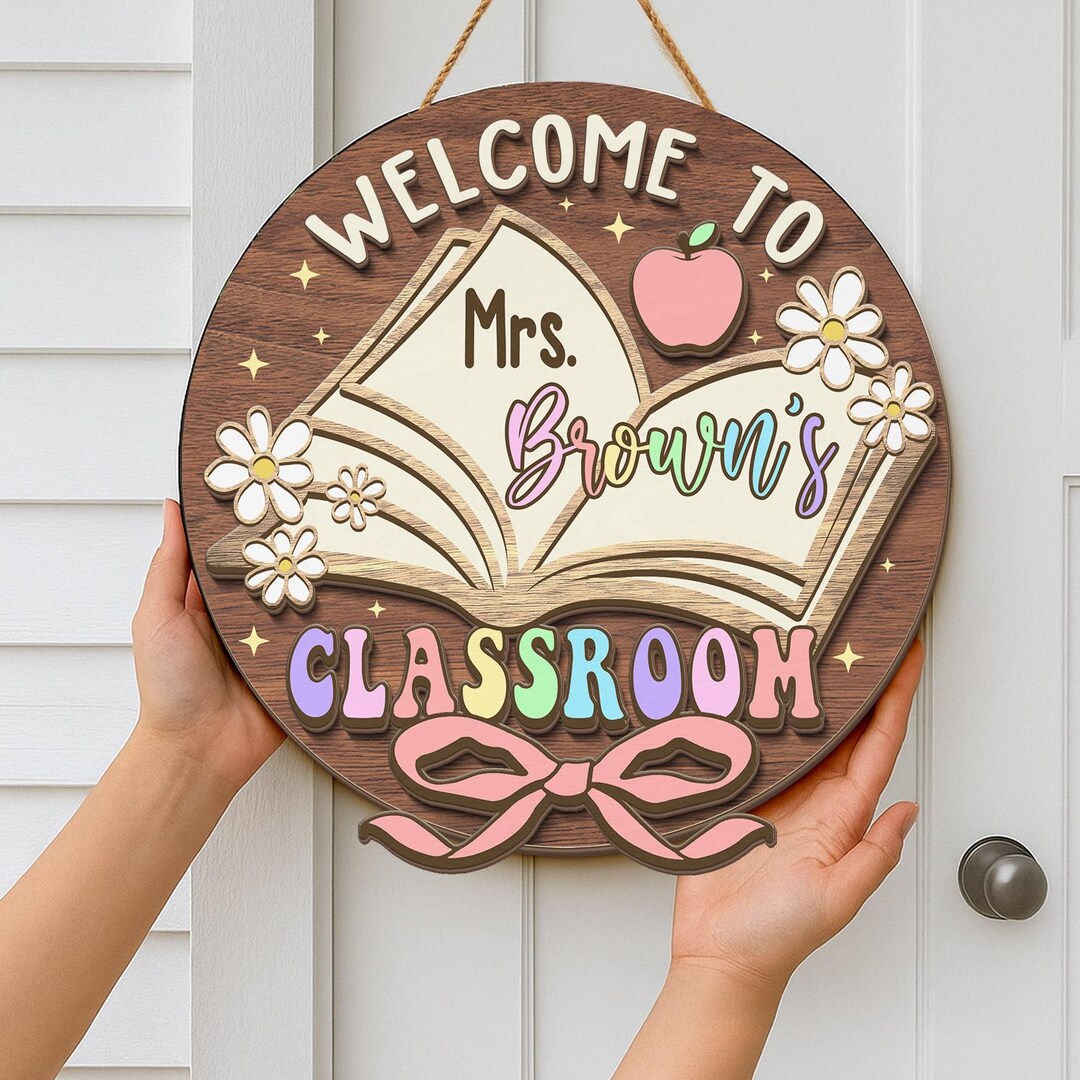 Custom Teacher Door Sign – Personalized Welcome to Classroom Name Sign ...