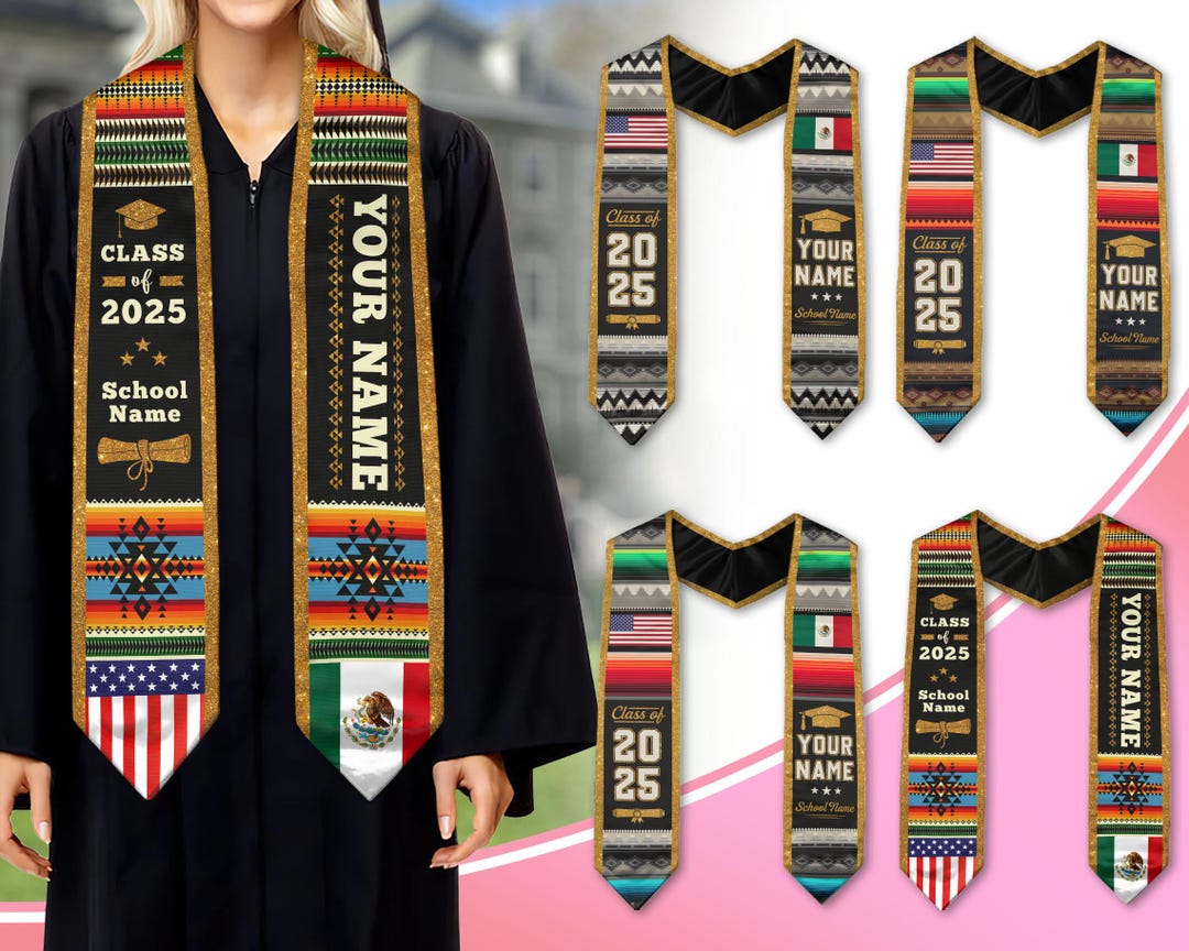 Custom Mexican American Flag Graduation Sash 2025, Mexican Graduation ...