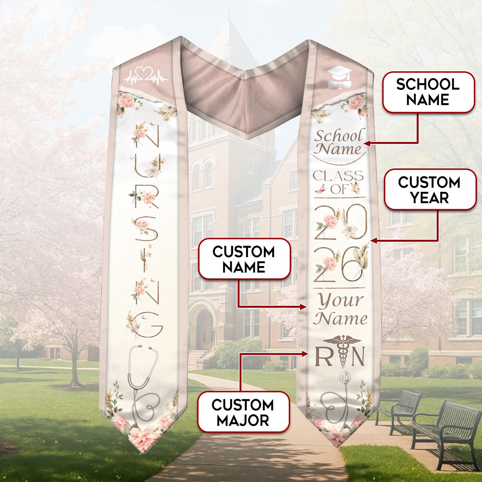 Customized Nursing Stole, RN Stole Nursing Stole Graduation 2026 ...