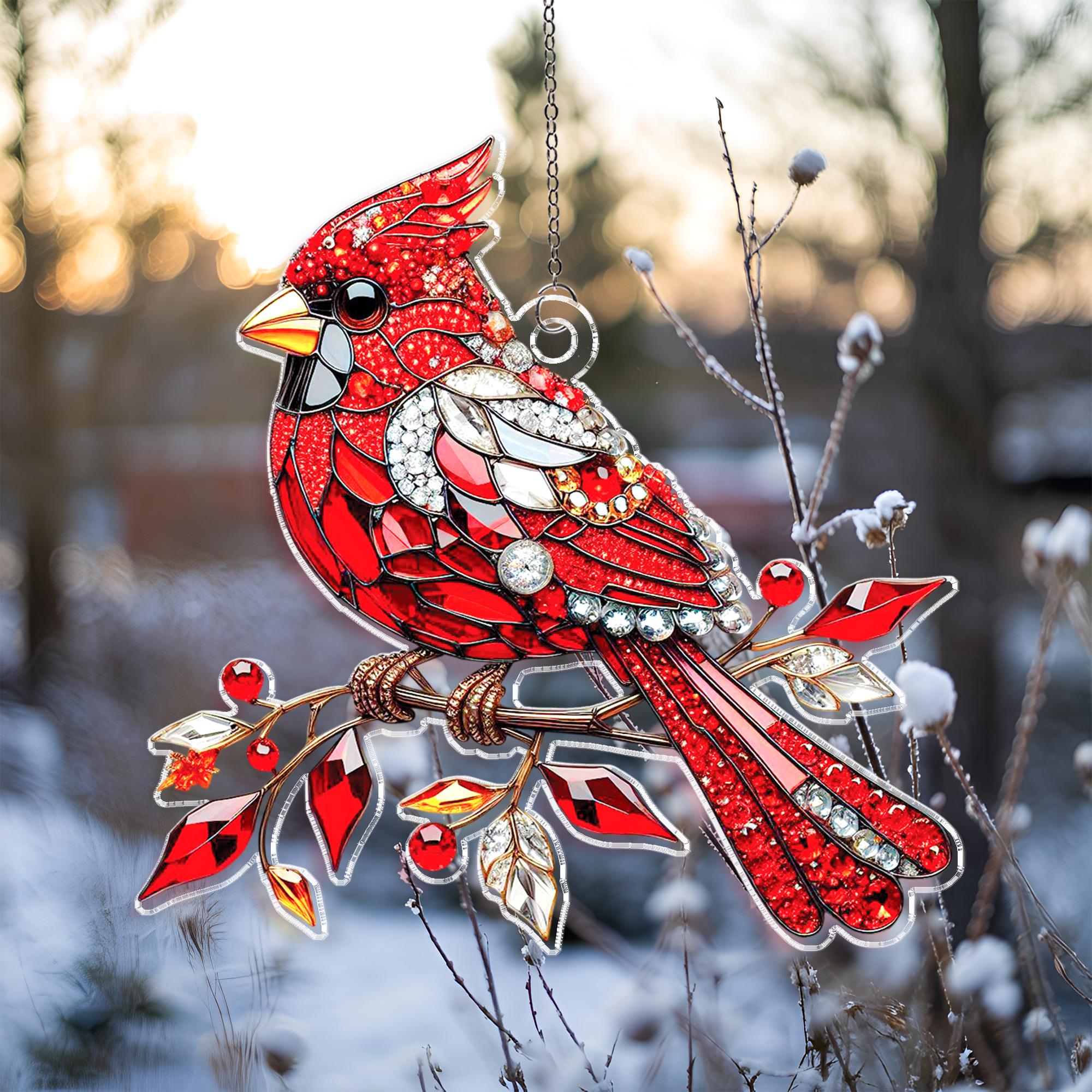 Red Cardinal Bird Acrylic Suncatcher, Cardinal Acrylic Window Hanging ...