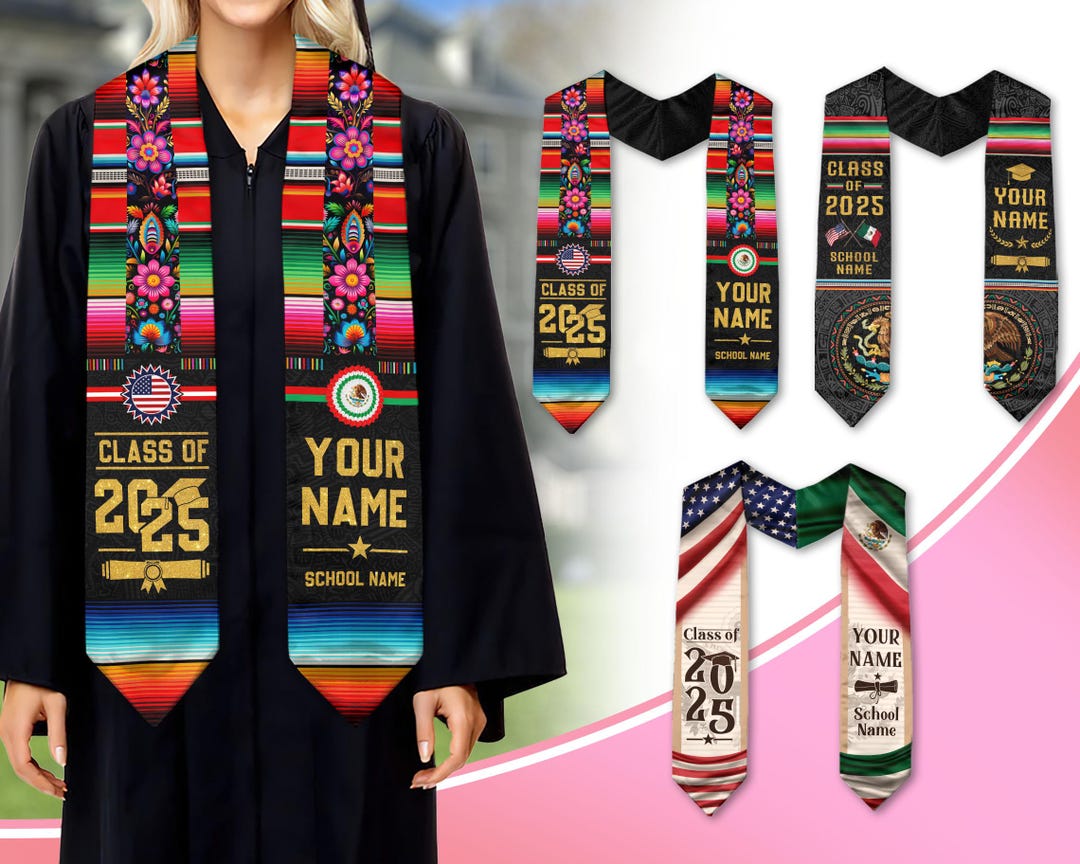 Mexican American Flag Graduation Sash 2025, Custom Mexican Graduation ...