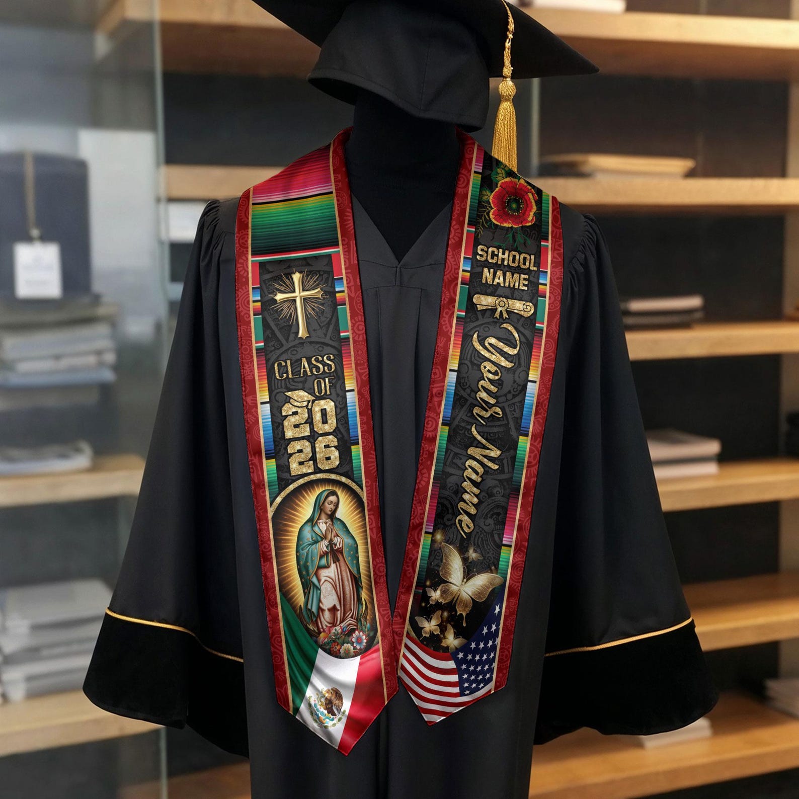 Custom Mexican Graduation Stole, Mexican Flag Graduation Sash 2026 ...