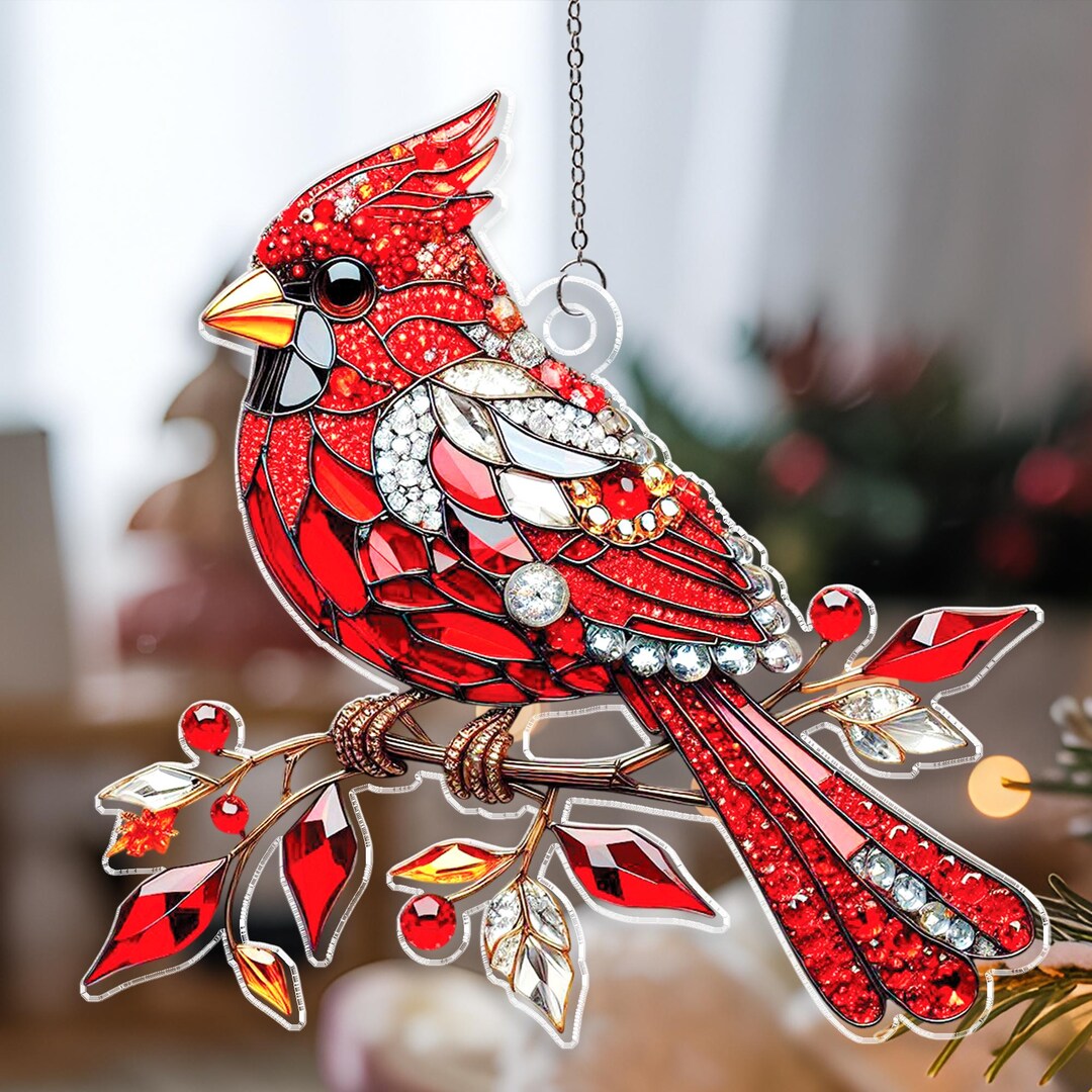 Red Cardinal Bird Acrylic Suncatcher, Cardinal Acrylic Window Hanging ...