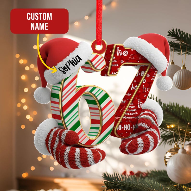 Custom Name 67 Ornament With Hands, Personalized 67 Ornament, Funny Six ...