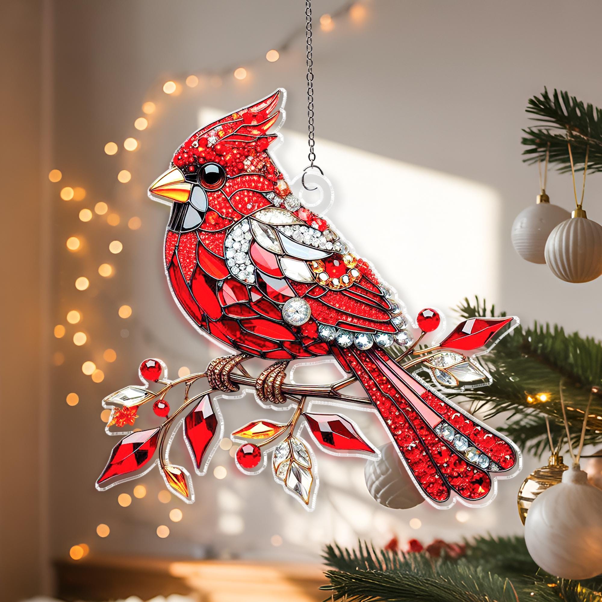 Red Cardinal Bird Acrylic Suncatcher, Cardinal Acrylic Window Hanging ...