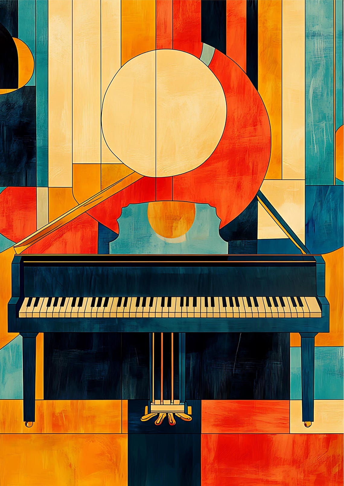 7 Modern Abstract Piano Art Print Minimalist Retro Geometric Music ...