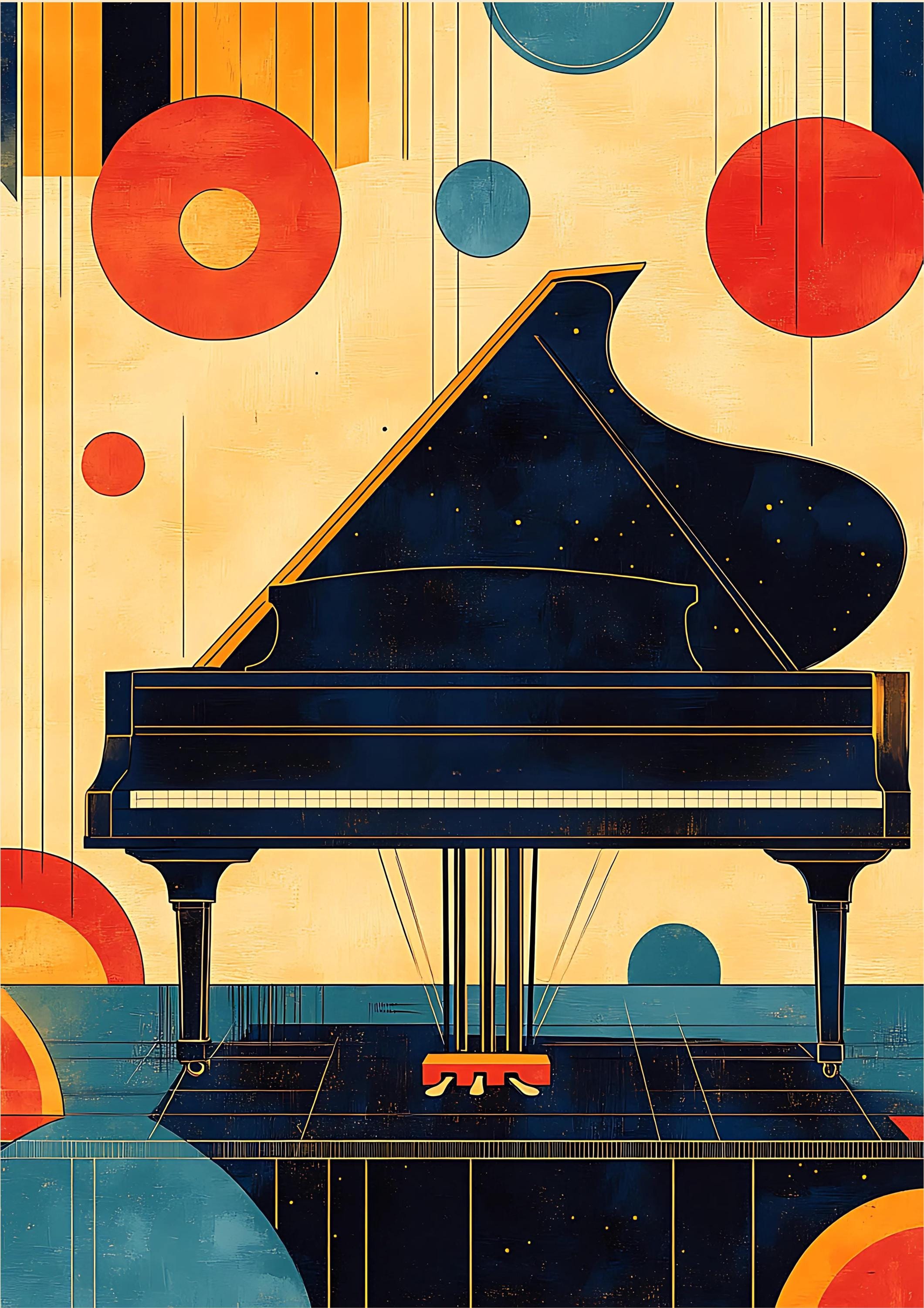 7 Modern Abstract Piano Art Print Minimalist Retro Geometric Music ...