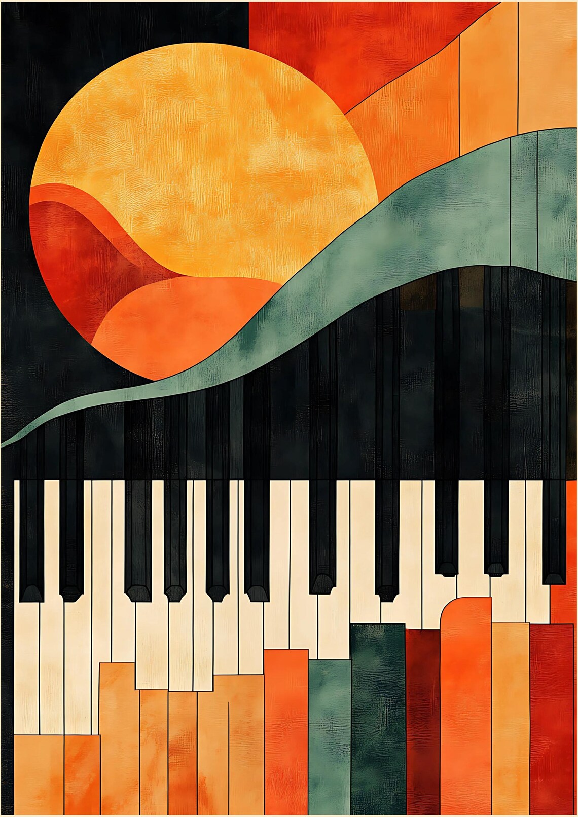 7 Modern Abstract Piano Art Print Minimalist Retro Geometric Music ...