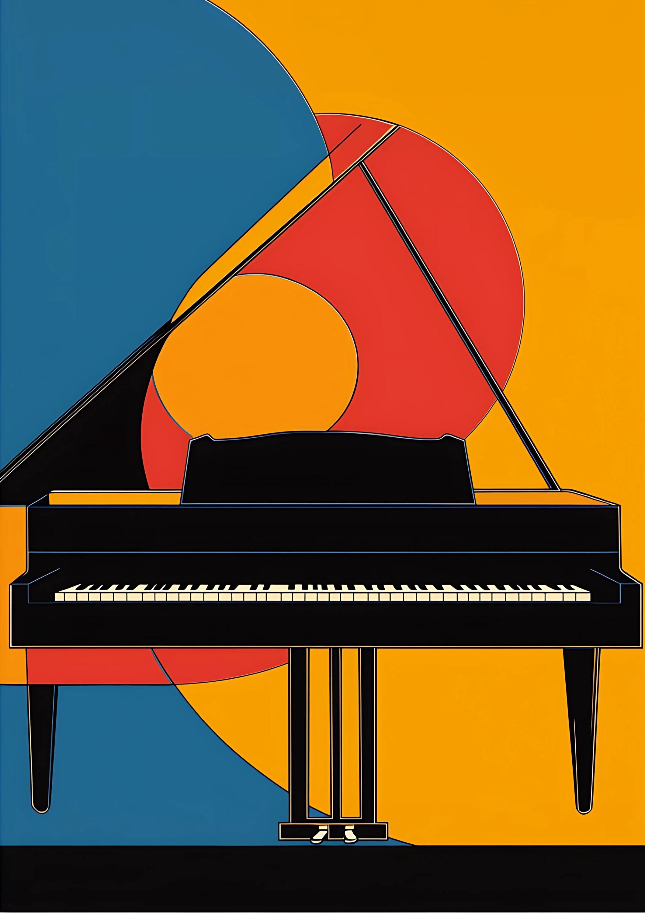 7 Modern Abstract Piano Art Print Minimalist Retro Geometric Music ...